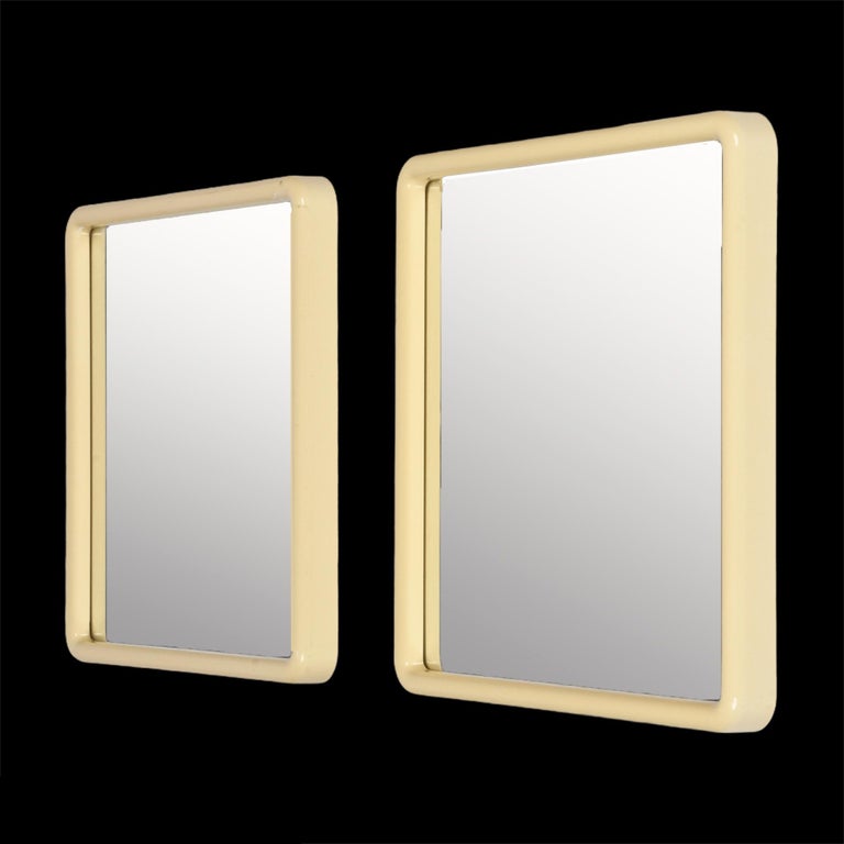 Pair of Midcentury Ivory White Plastic Frame Italian Squared Mirrors ...