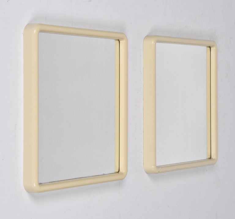 Pair of Midcentury Ivory White Plastic Frame Italian Squared Mirrors ...