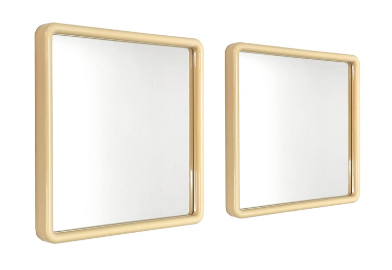 Pair of Midcentury Ivory White Plastic Frame Italian Squared Mirrors ...
