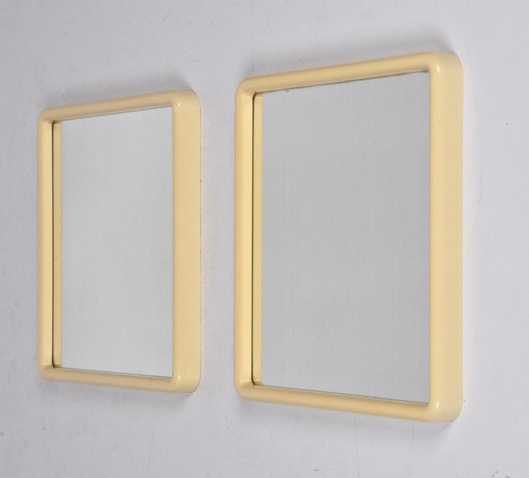 Pair of Midcentury Ivory White Plastic Frame Italian Squared Mirrors ...