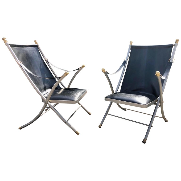 Pair of Midcentury Jansen Campaign Chairs For Sale at 1stDibs