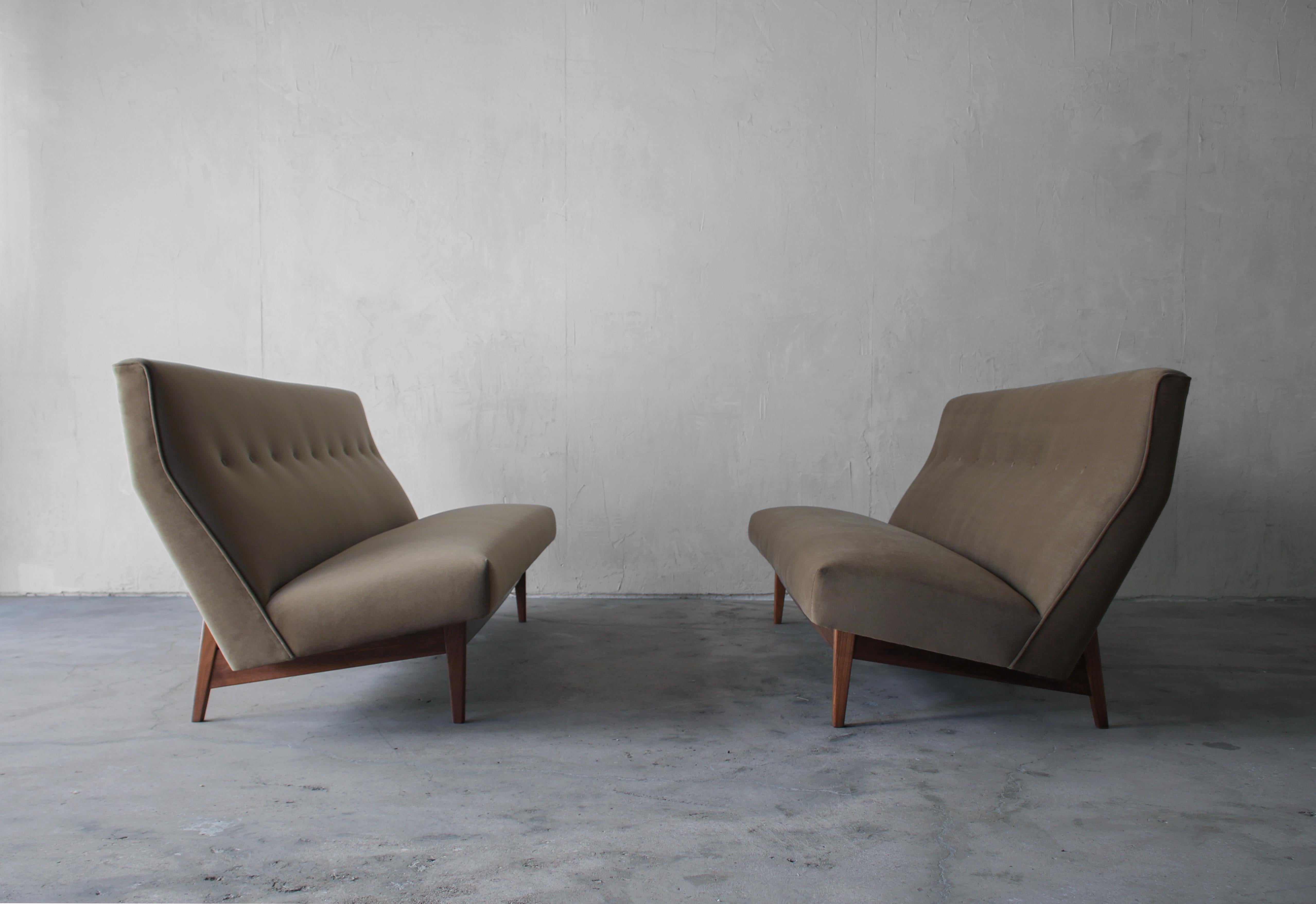 Pair of Midcentury Jens Risom Armless Slipper Sofas For Sale at 1stDibs