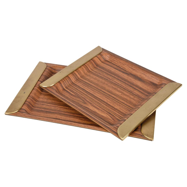 Pair of Midcentury Laminate and Brass Italian Trays Serving Pieces ...