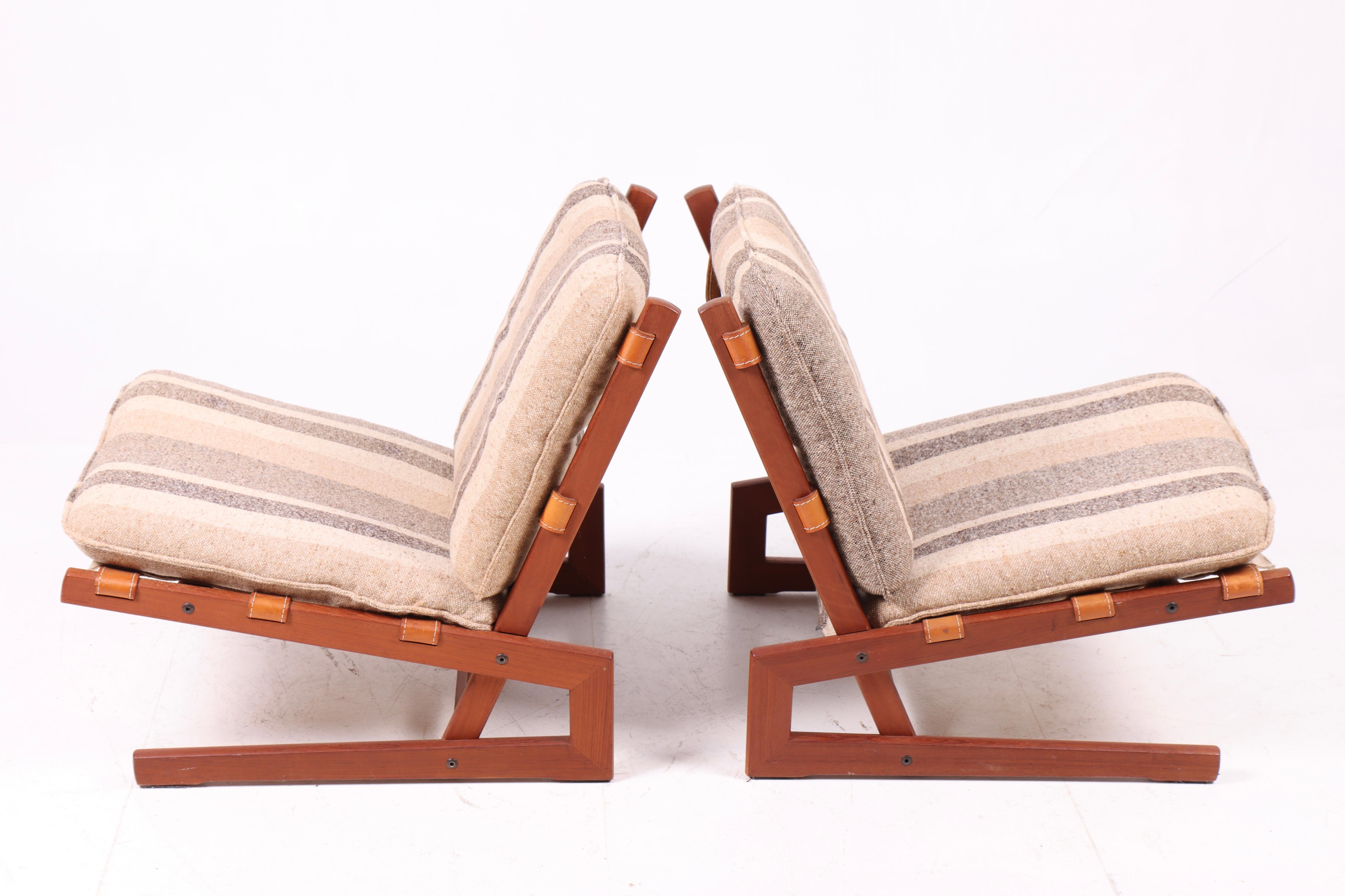 Pair of Midcentury Lounge Chairs in Teak and Patinated Leather, 1960s ...
