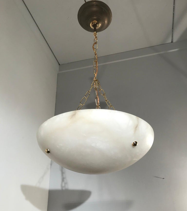 Pair of Midcentury Modern Art Deco Style White Alabaster Pendant Light ...