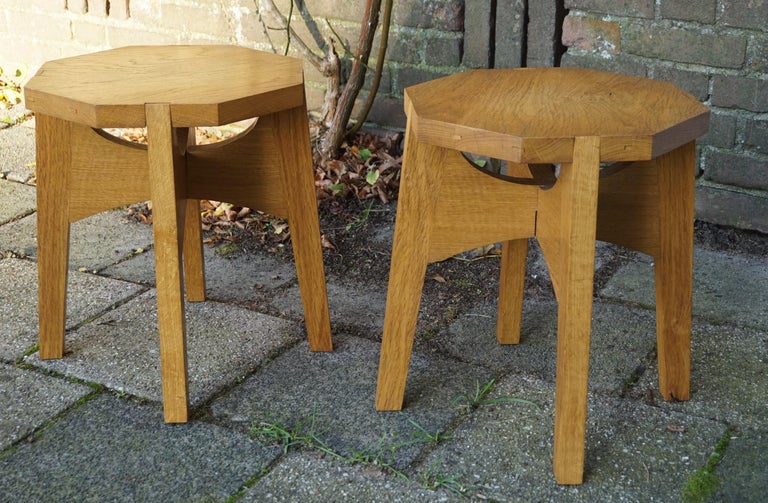 Pair of Midcentury Made, Dismantable Solid Oak End Tables of Excellent ...