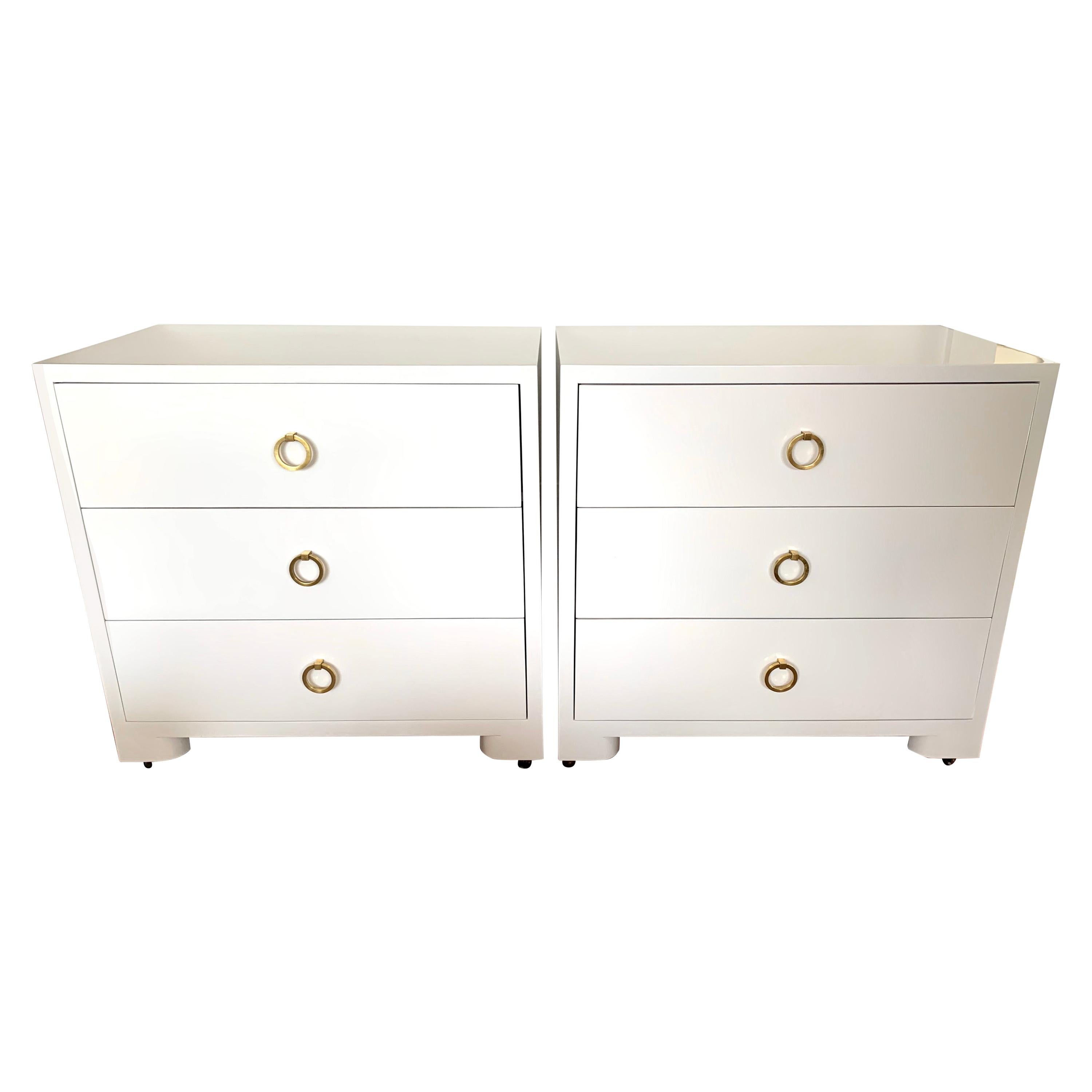 Pair of Midcentury Matching Newly Lacquered in White Chests on Casters ...