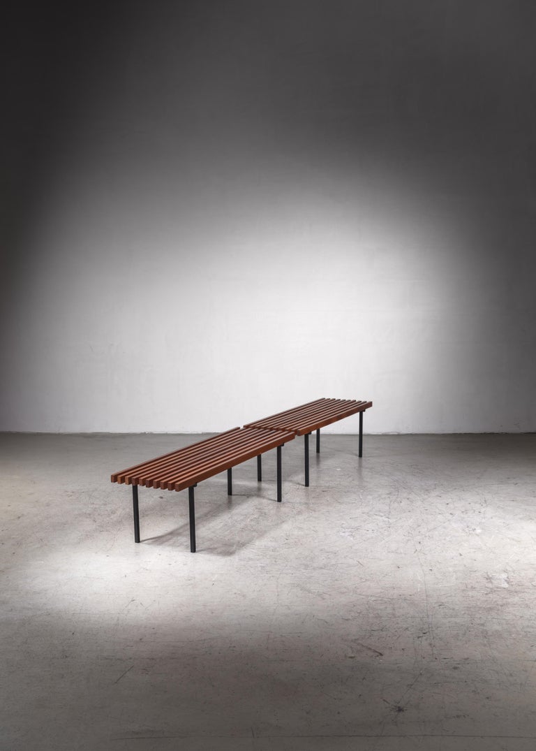 Pair of Midcentury Modern slat benches, Germany, 1950s For Sale at 1stDibs