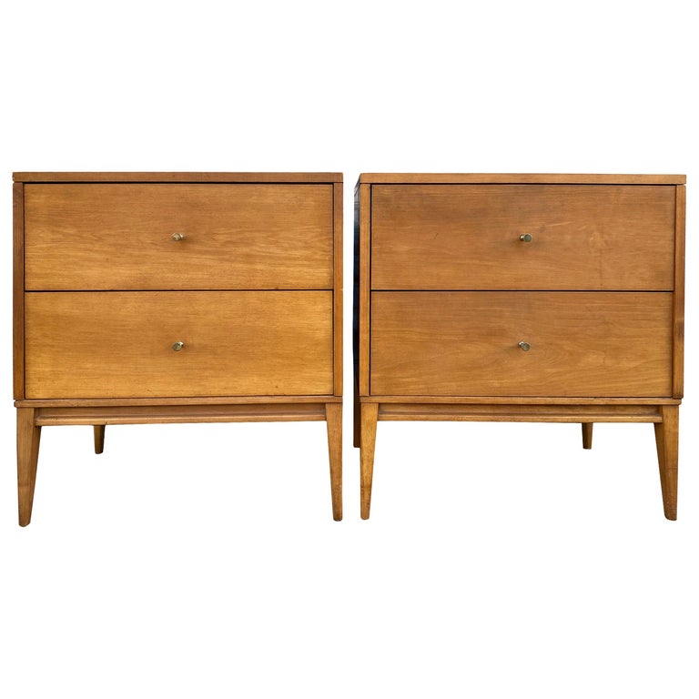 Pair of Midcentury Paul McCobb 2 Drawer #1503 Nightstands Blonde Brass ...