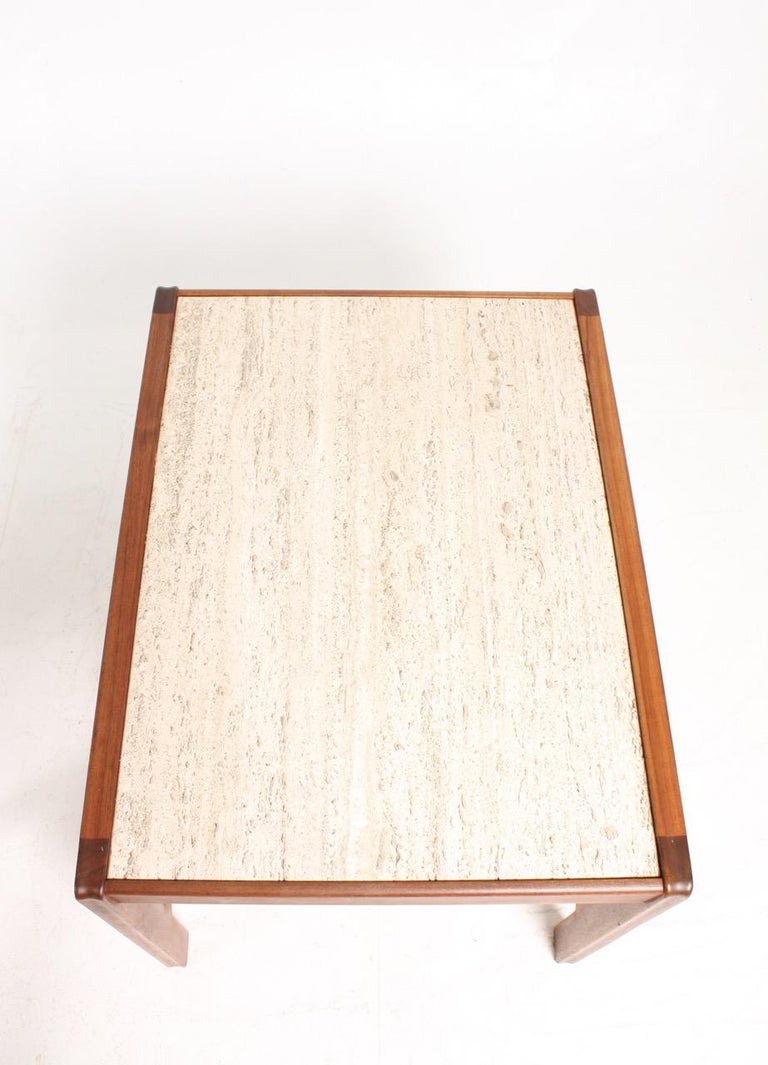 Pair of Midcentury Side Tables in Teak and Travertine by Illums ...