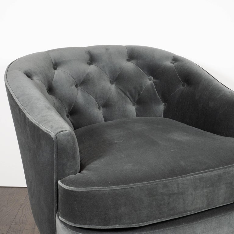 Pair of Midcentury Smoked Gray Velvet Button Back Swivel Chairs by Ward ...