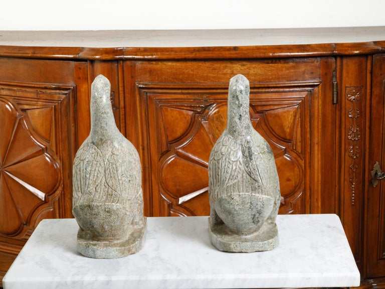 Pair of Midcentury Stone Duck Sculptures with Low-Relief Carved ...