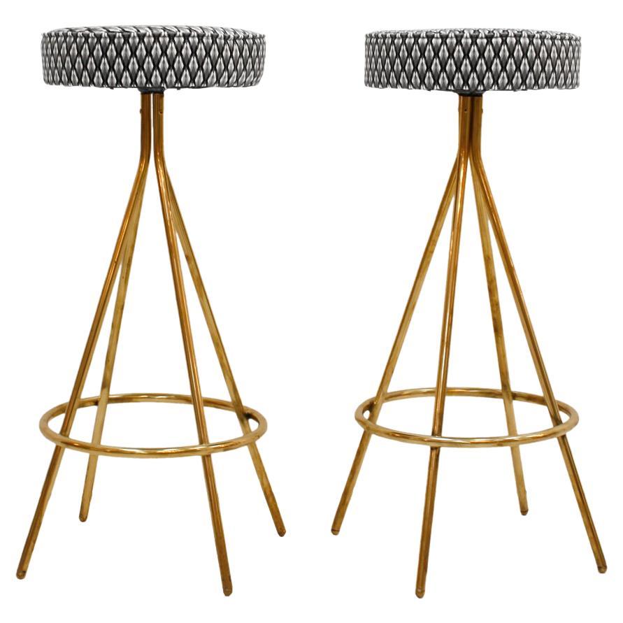 Chic Pair of 80s Parsons Style Bar Stools at 1stDibs