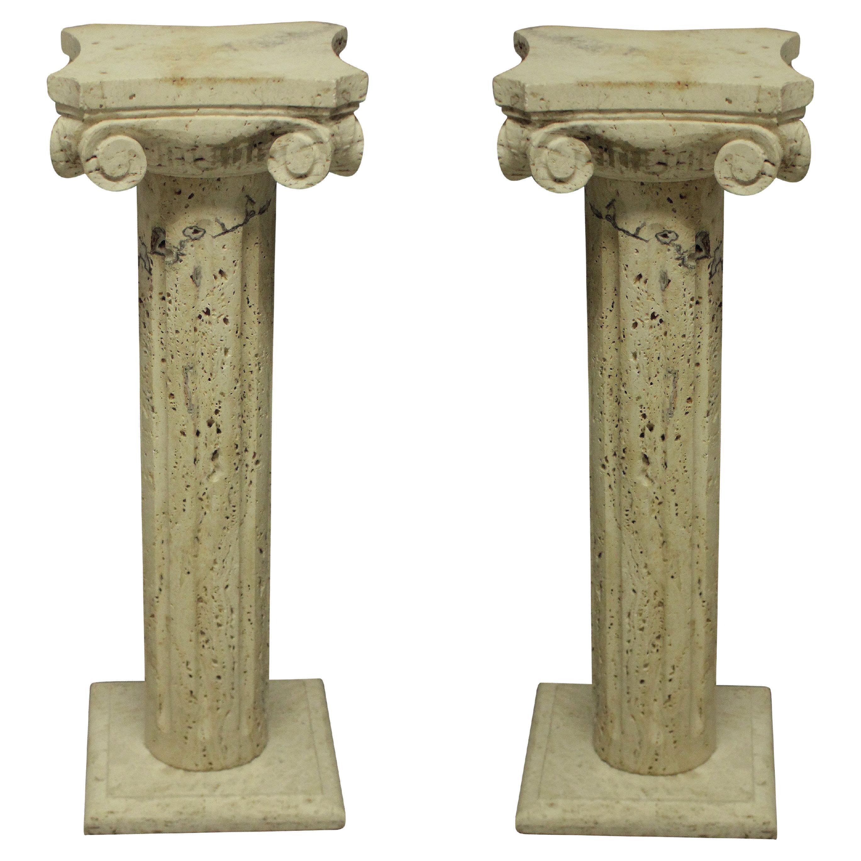 Pair of Grey Tuscan Marble Column Lamps For Sale at 1stDibs