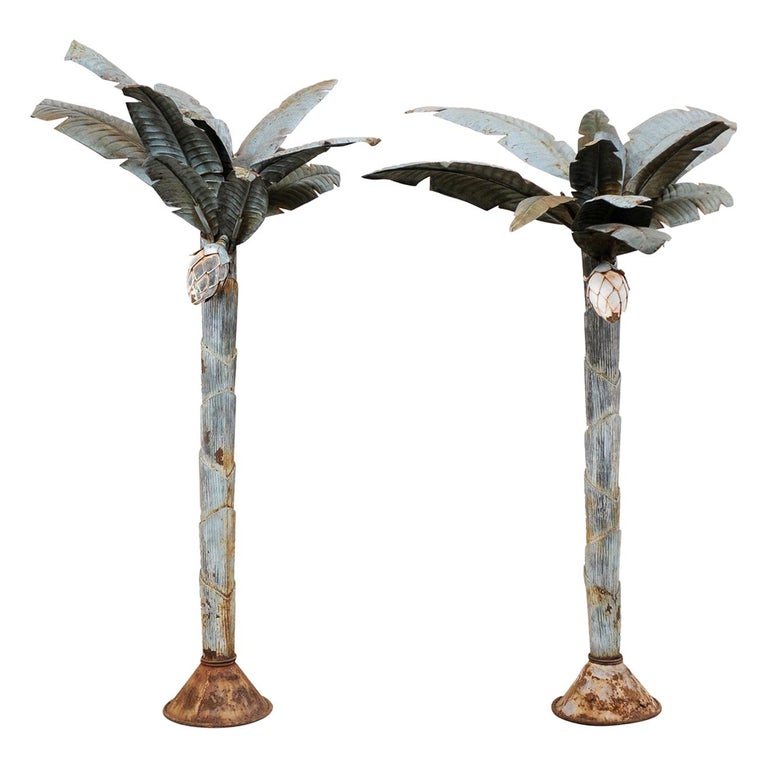 Pair of Midcentury Tropical Painted Metal Palm Tree Sculptures at ...