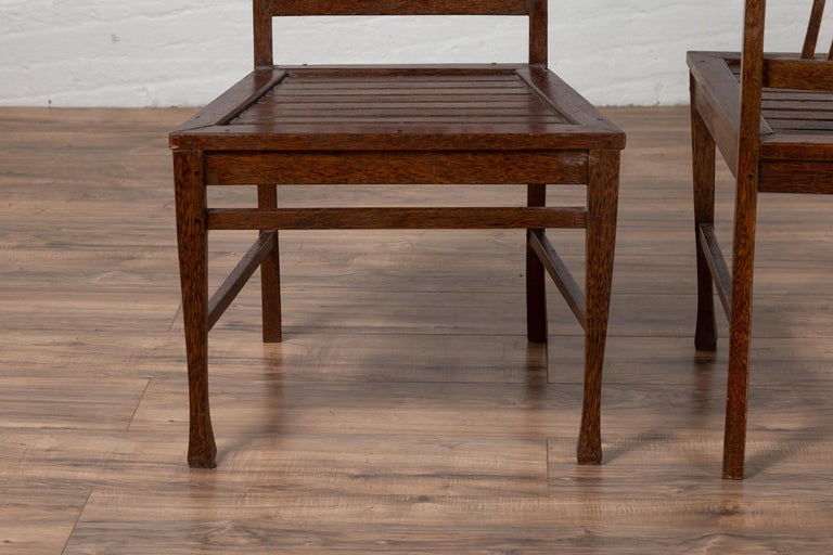 Pair of Midcentury Wooden Vintage Indonesian Side Chairs with Pierced ...