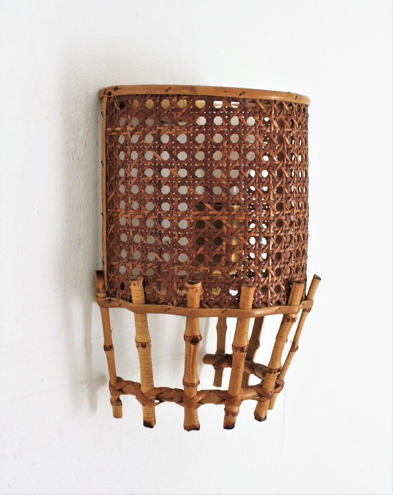 Pair of Midcentury Woven Wicker Weave and Bamboo Wall Sconces For Sale ...