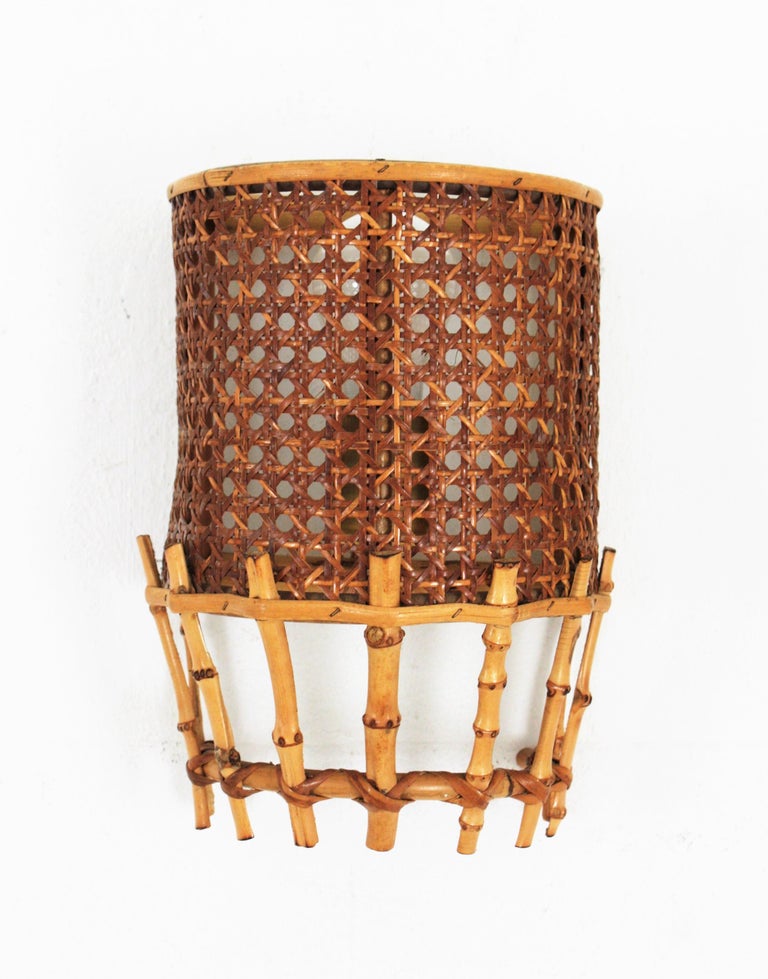 Pair of Midcentury Woven Wicker Weave and Bamboo Wall Sconces For Sale ...