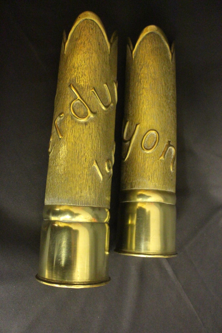 Pair of Military Shell Casings Vase of WWI Verdun and Troyon Battle ...