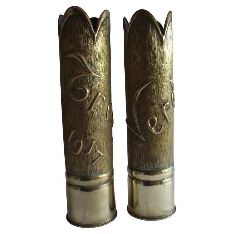 Pair of Military Shell Casings Vase of WWI Verdun and Troyon Battle ...
