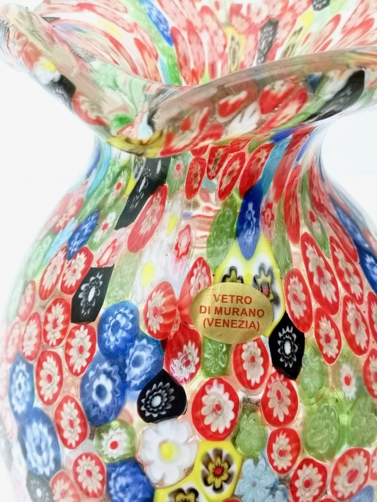 Pair of Millefiori Murano Glass Vases by Fratelli Toso, Italy 1960s at ...