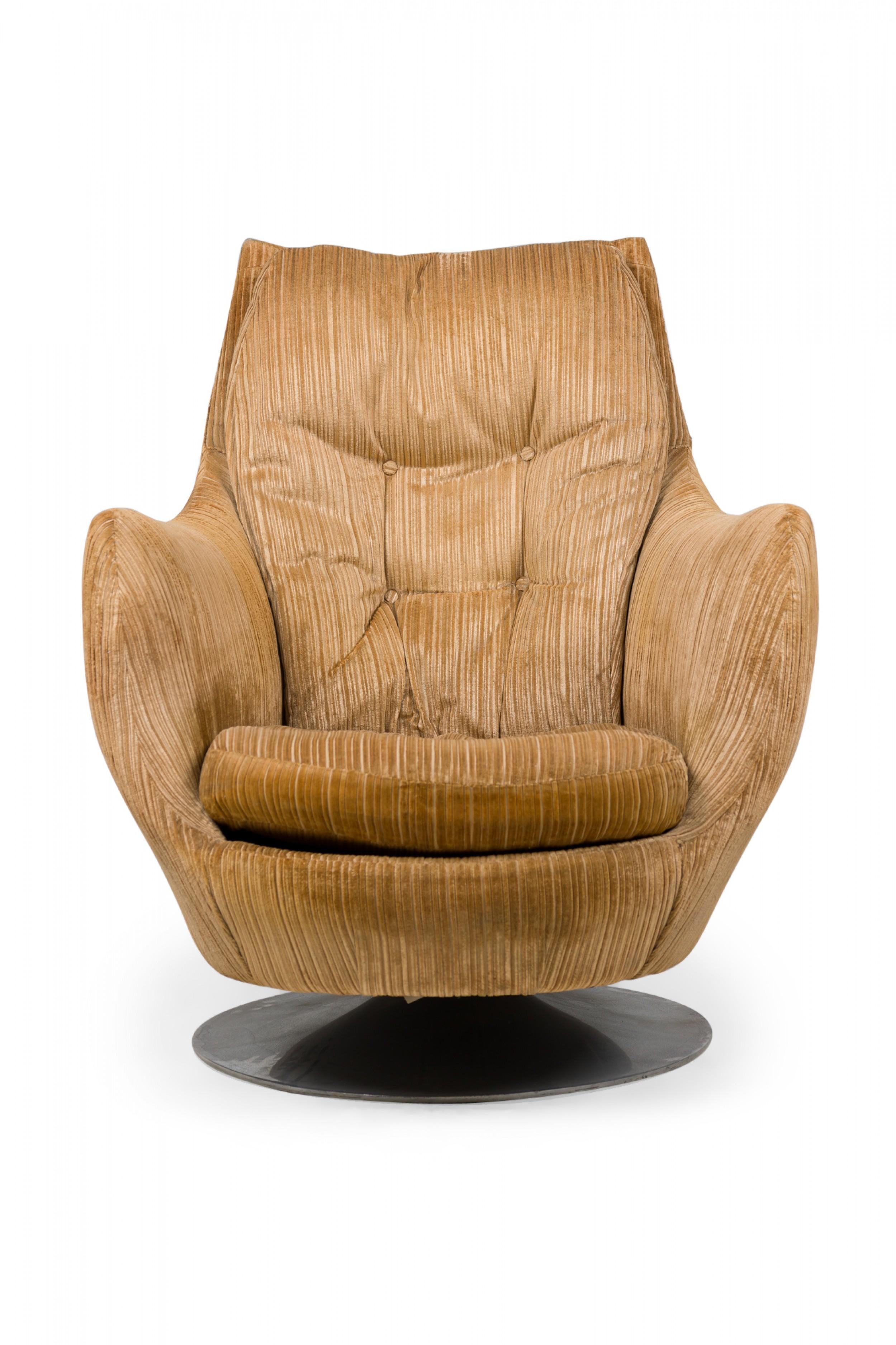 Pair of Milo Baughman American Gold Corduroy Upholstered Swivel ...