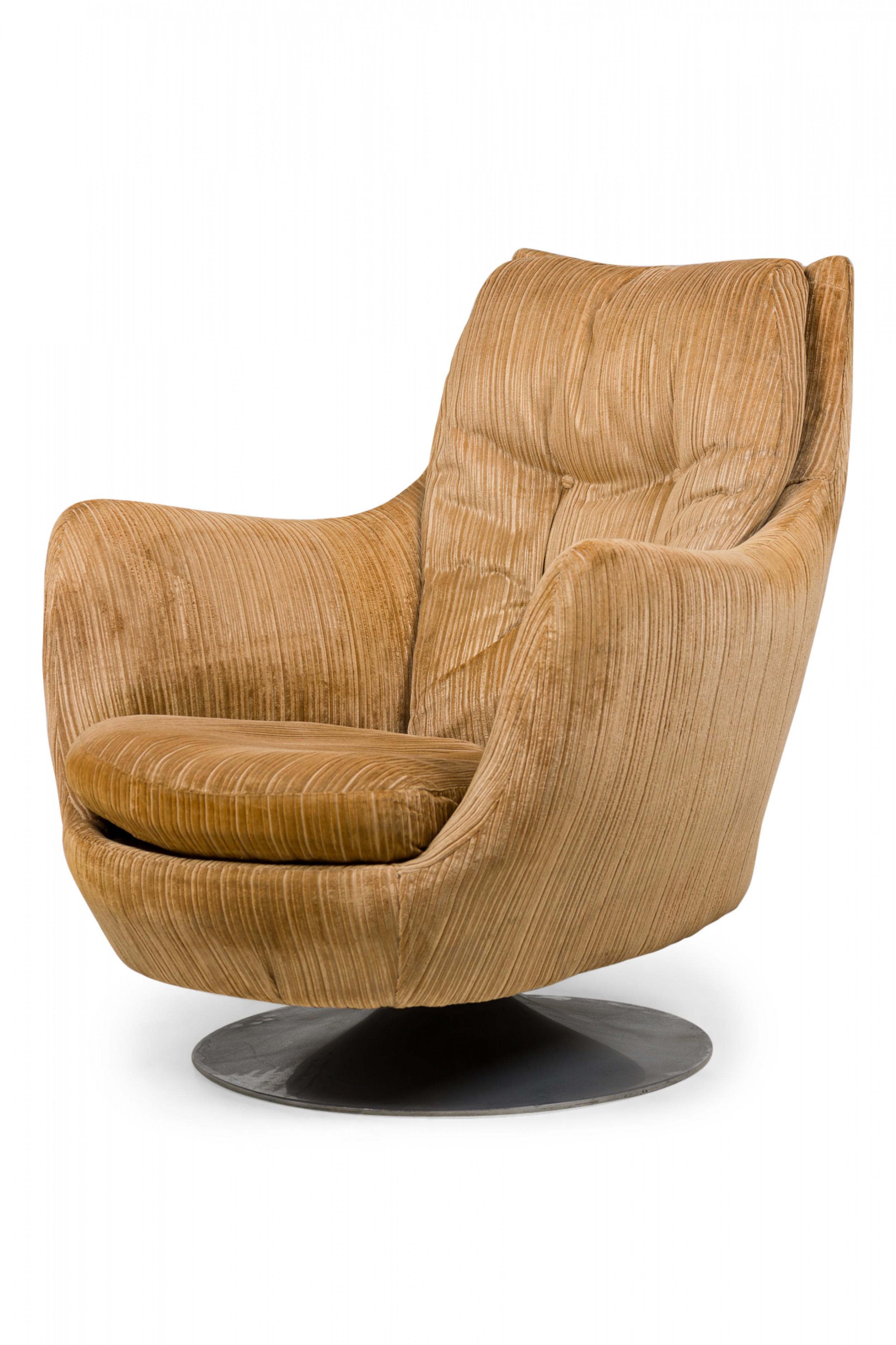 Pair of Milo Baughman American Gold Corduroy Upholstered Swivel ...
