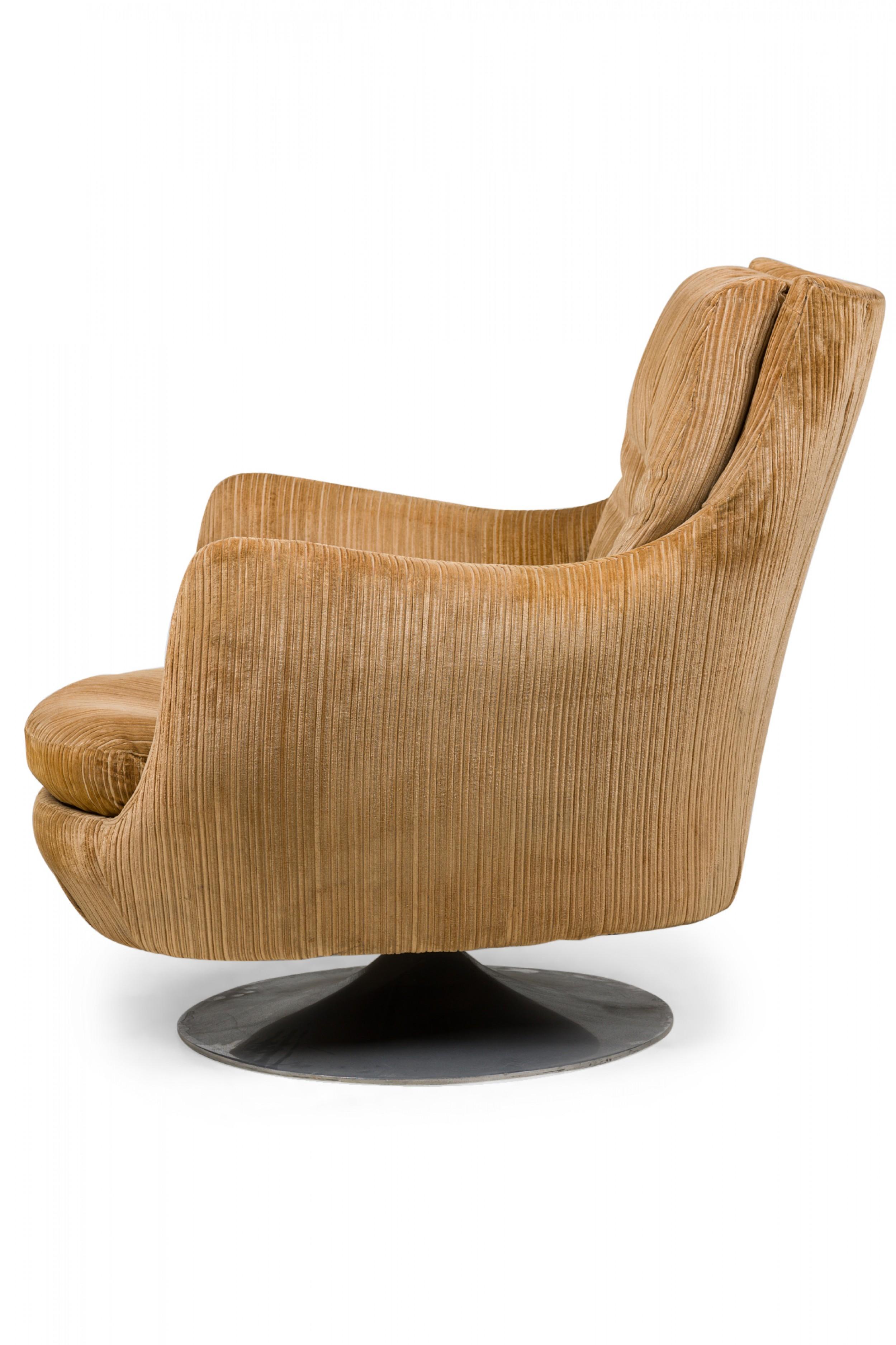 Pair of Milo Baughman American Gold Corduroy Upholstered Swivel ...