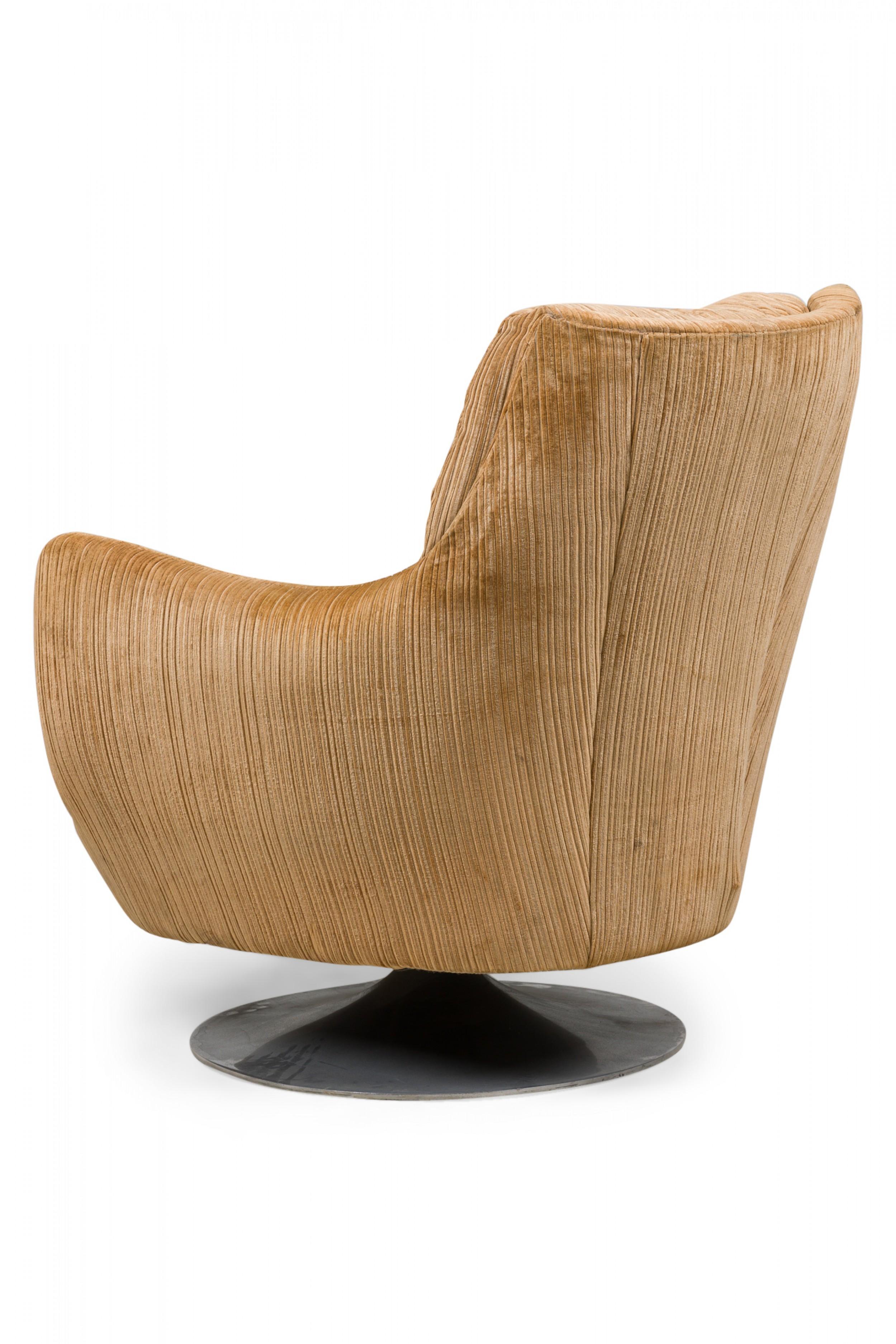 Pair of Milo Baughman American Gold Corduroy Upholstered Swivel ...