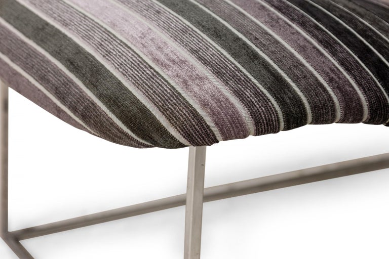 Pair of Milo Baughman Chrome and Black / Gray Striped Upholstery ...