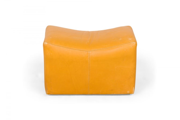 Pair of Milo Baughman Mustard Yellow Leather Rolling Saddle Ottomans ...