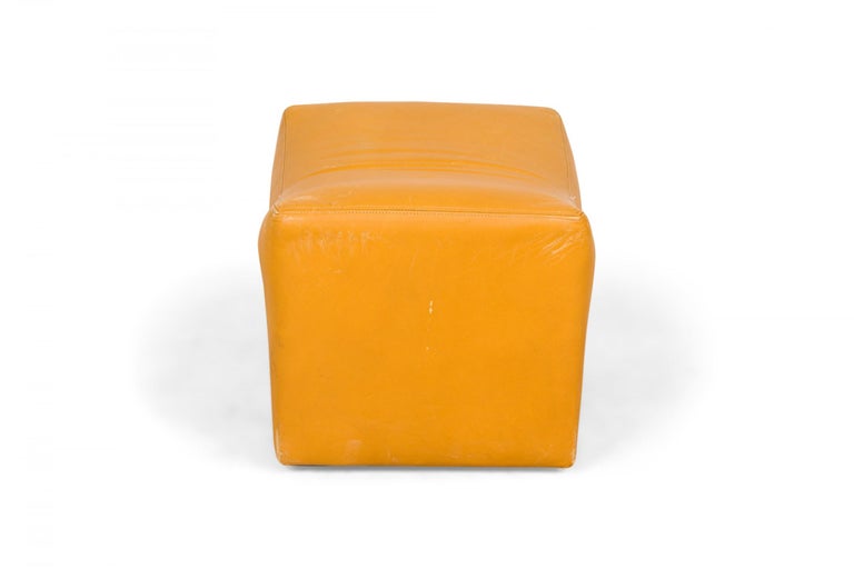 Pair of Milo Baughman Mustard Yellow Leather Rolling Saddle Ottomans ...