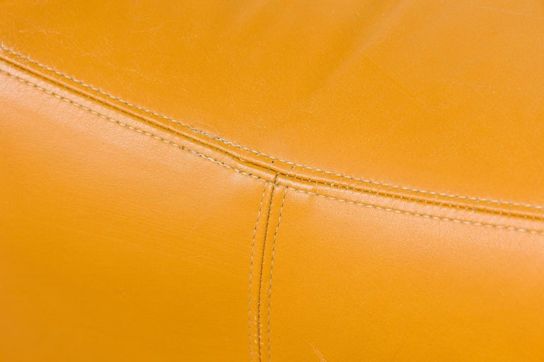 Pair of Milo Baughman Mustard Yellow Leather Rolling Saddle Ottomans ...