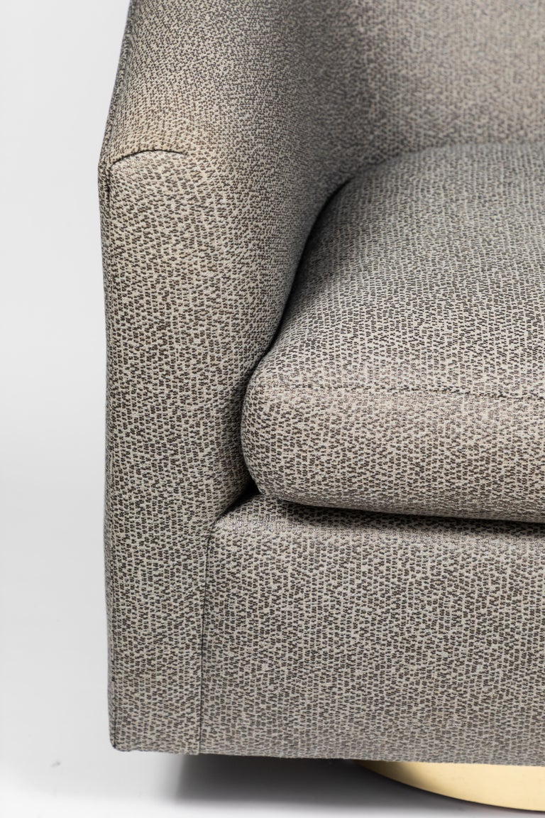 Milo Baughman Style Round Back Swivel Chairs with Brass Bases at ...