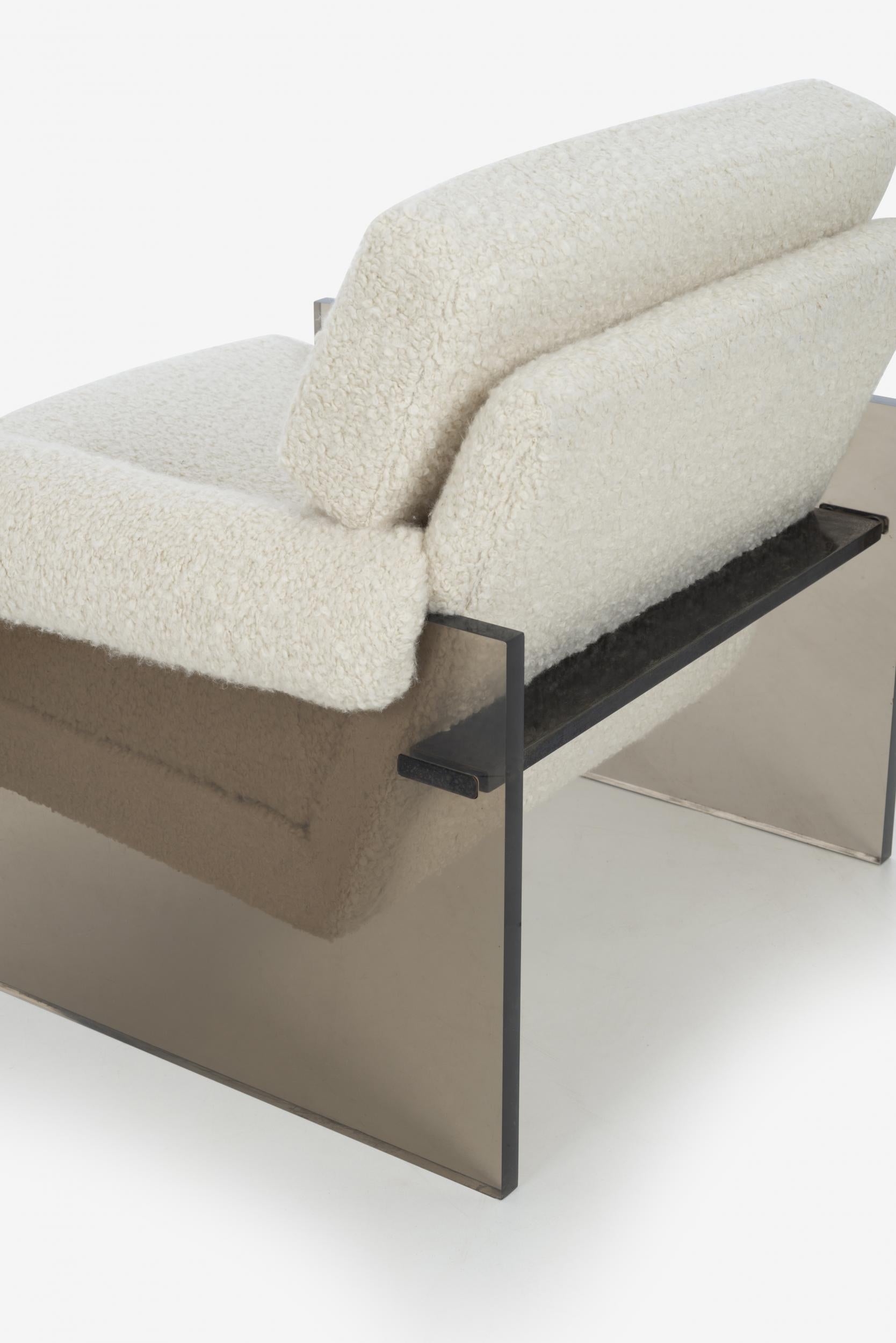 Pair of Milo Baughman Smoked Bronze Plexi Lounge Chairs in Boucle For ...