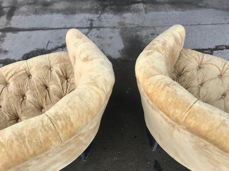 Pair of Milo Baughman Style Fabric, Chrome Barrel Chairs by Woodmark ...