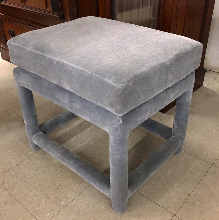 Pair of Milo Baughman Style Parsons Ottomans, Gray Velvet For Sale at 1stDibs
