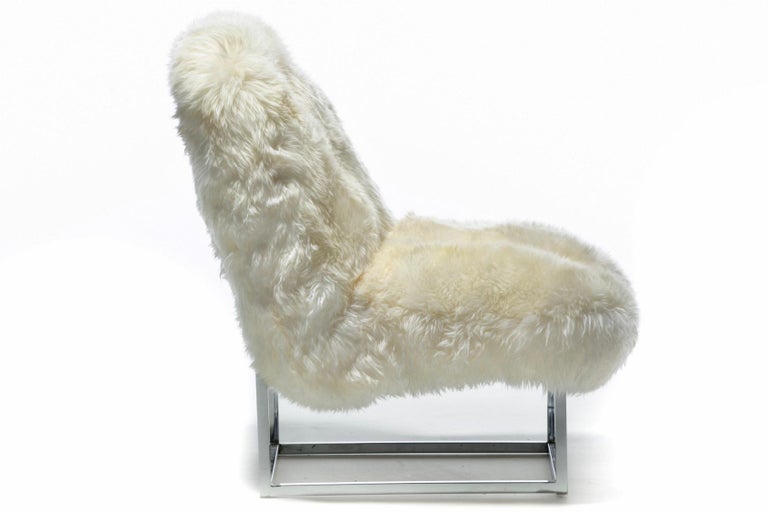 Pair of Milo Baughman Style Sheepskin and Chrome Slipper Chairs c ...