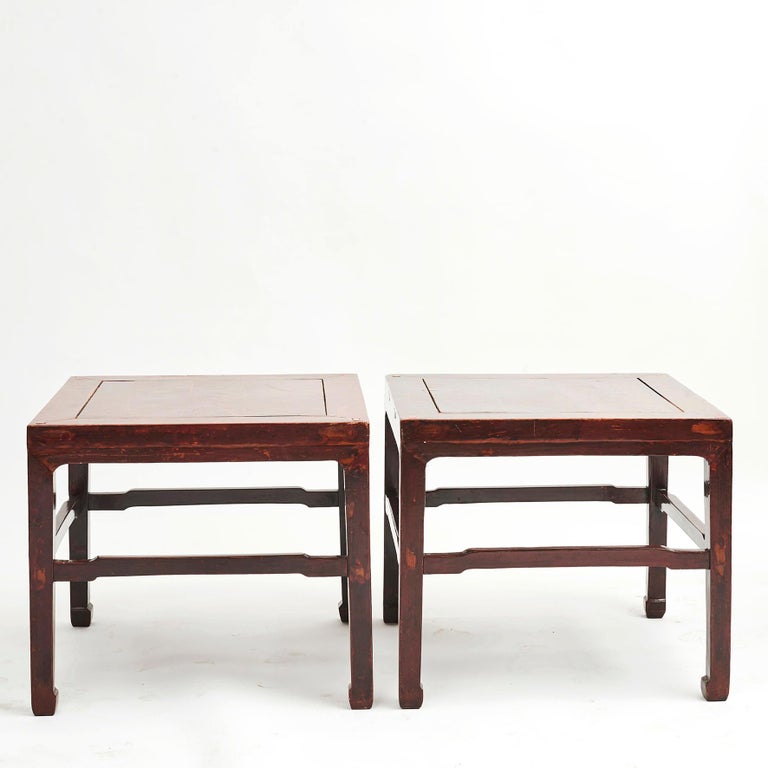 Pair of Ming Style Red Lacquer Side Tables For Sale at 1stDibs