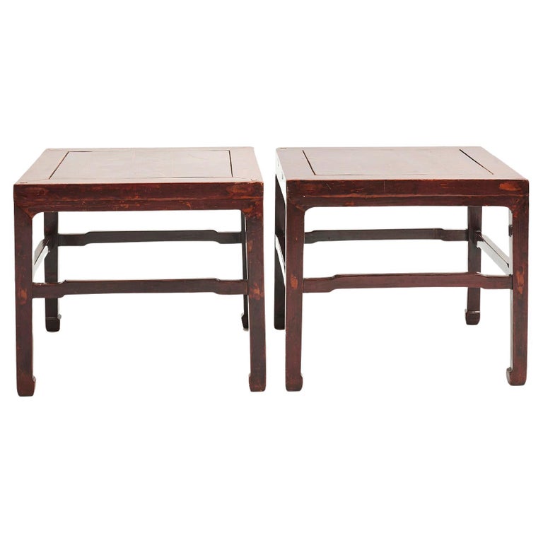 Pair of Ming Style Red Lacquer Side Tables For Sale at 1stDibs