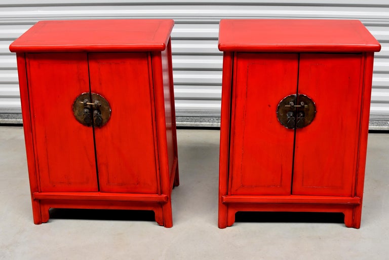 Pair of Ming Style Red Lacquered Chinese Chests at 1stDibs