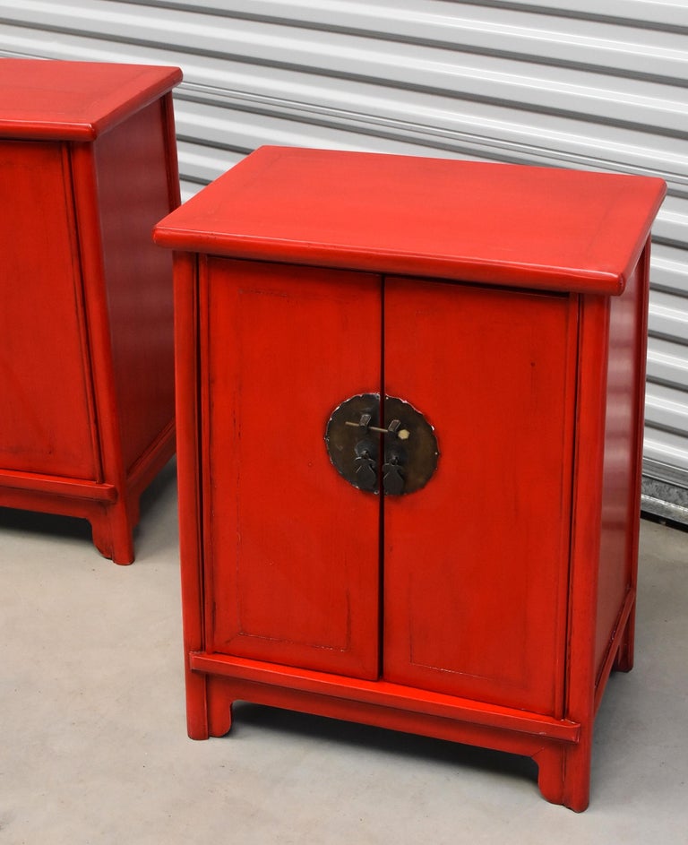 Pair of Ming Style Red Lacquered Chinese Chests at 1stDibs
