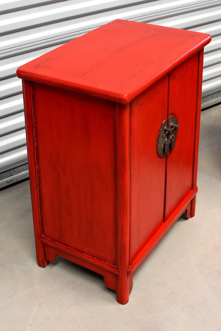 Pair of Ming Style Red Lacquered Chinese Chests at 1stDibs