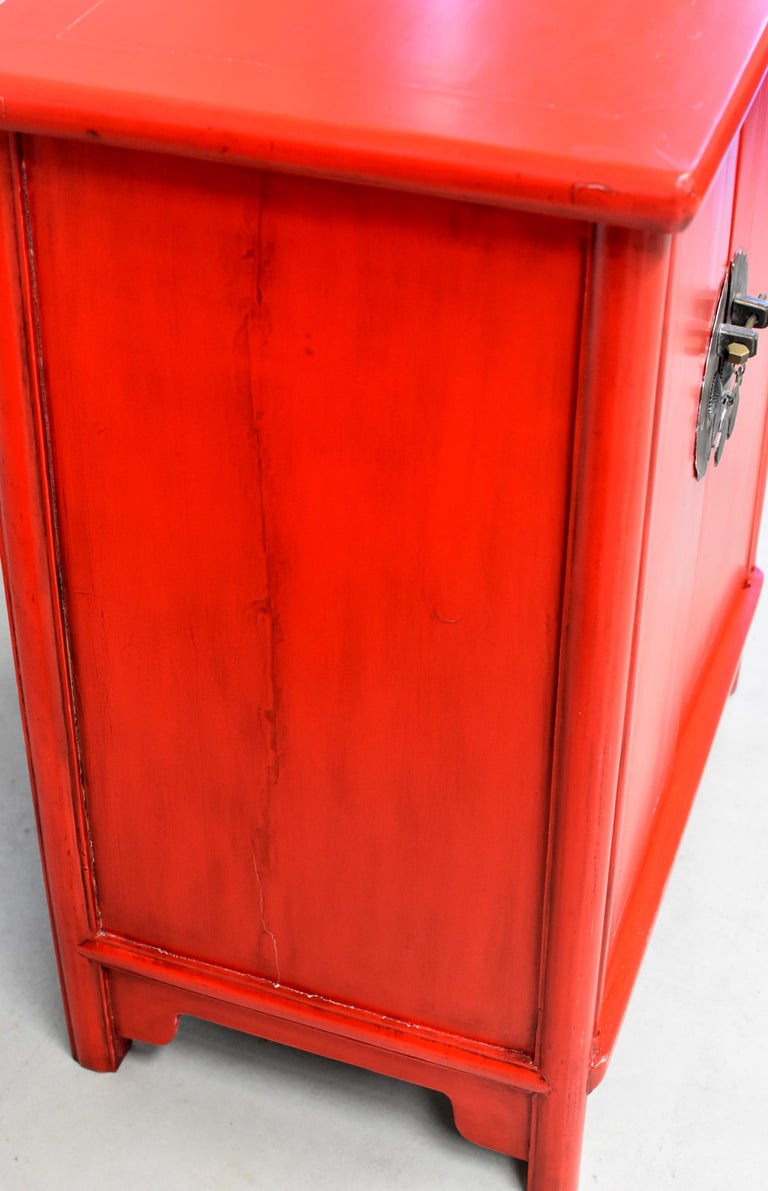 Pair of Ming Style Red Lacquered Chinese Chests at 1stDibs