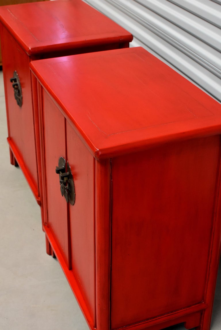 Pair of Ming Style Red Lacquered Chinese Chests at 1stDibs