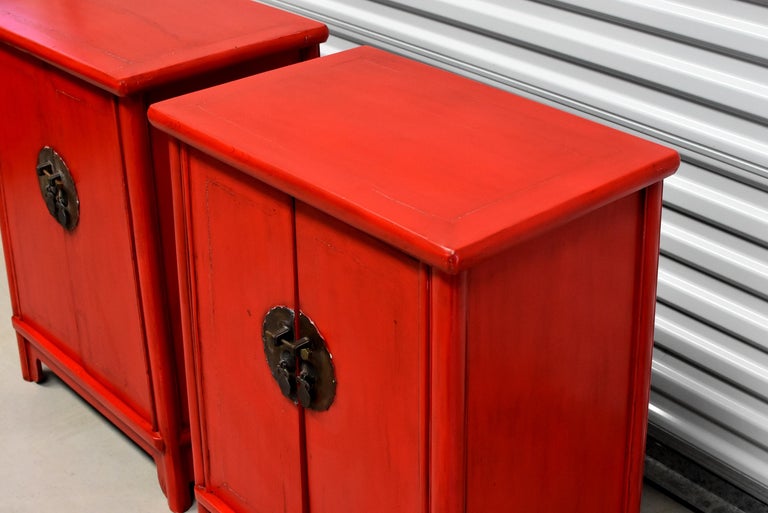 Pair of Ming Style Red Lacquered Chinese Chests at 1stDibs