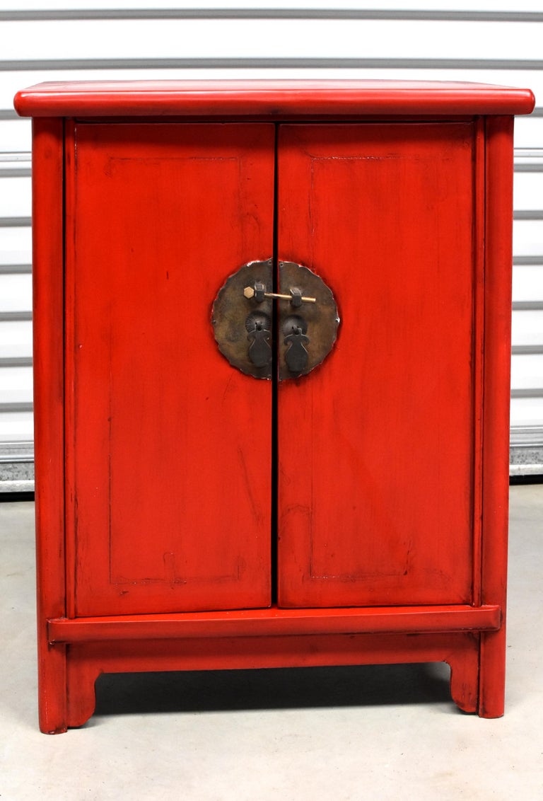 Pair of Ming Style Red Lacquered Chinese Chests at 1stDibs