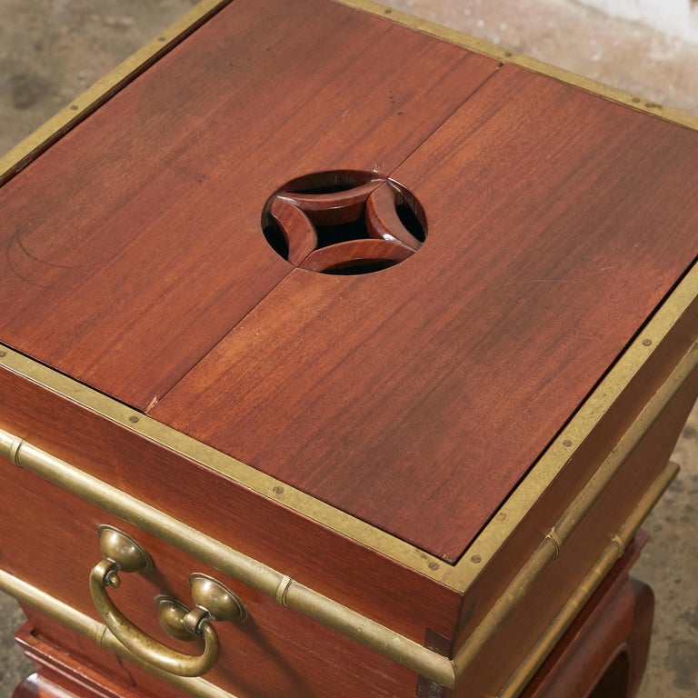 Pair of Ming Wooden Hibachi Table/Planter on Pedestal with Brass ...