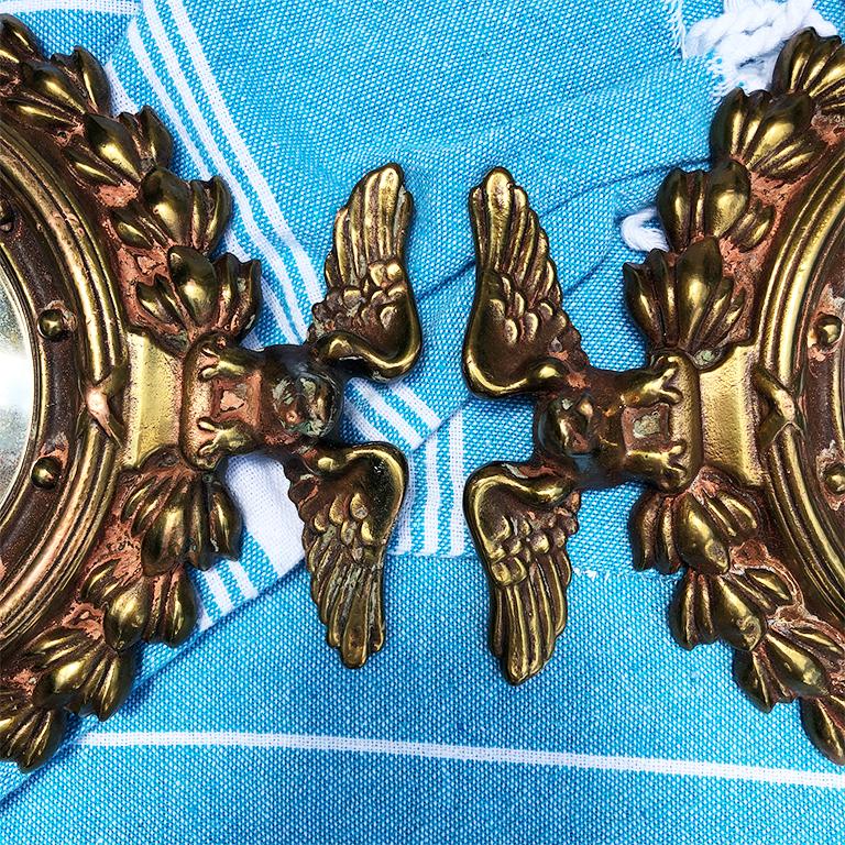 Pair Bull’s-Eye Eagle Convex Brass Mirrors Federal 1700s Civil War Era ...