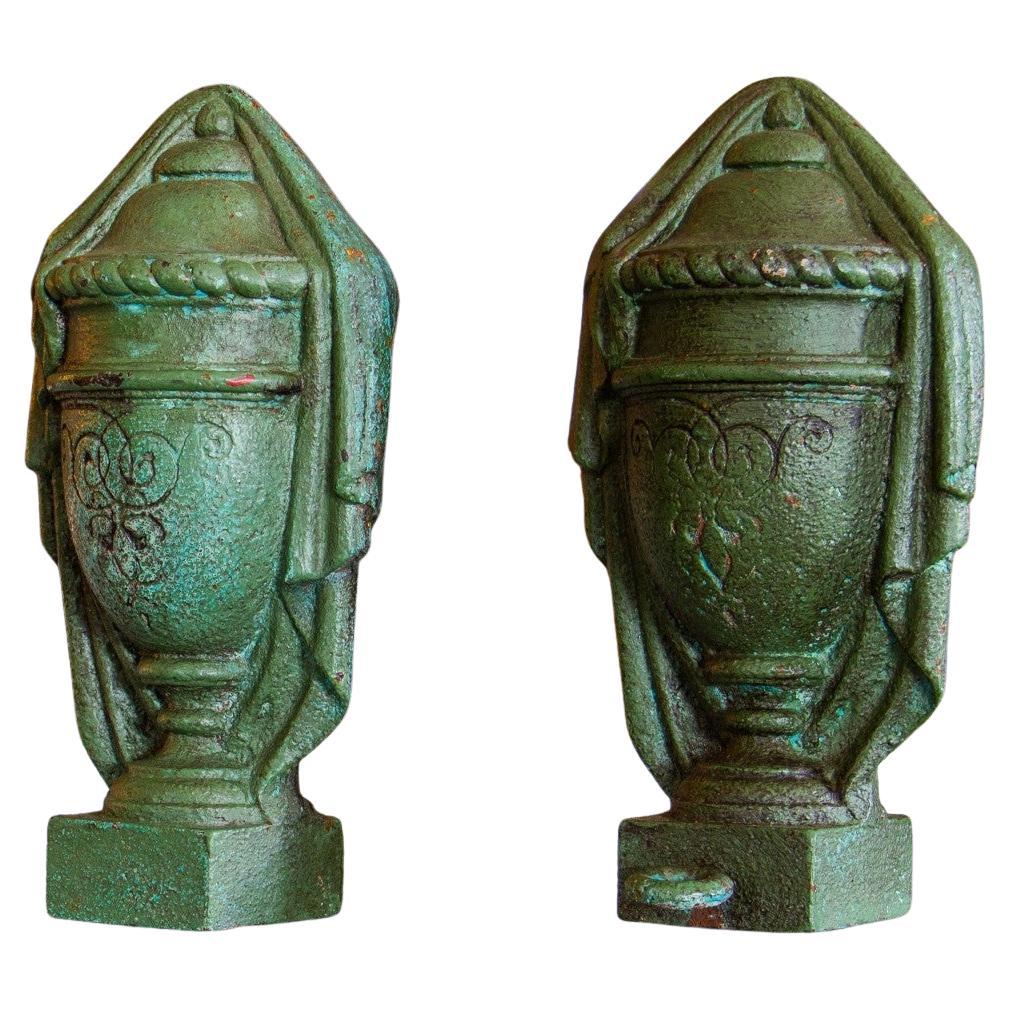 Vintage Pair of Cast Iron Classical Garden Urns, 20th Century at 1stDibs